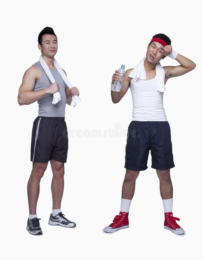 Athletic Man and Workout Beginner Tired, Opposite, Studio Shot Stock ...