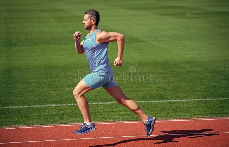 Athletic Mature Man Running on Stadium, Speed Stock Image - Image of ...