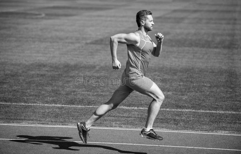 Athletic Mature Man Running on Stadium, Speed Stock Image - Image of ...