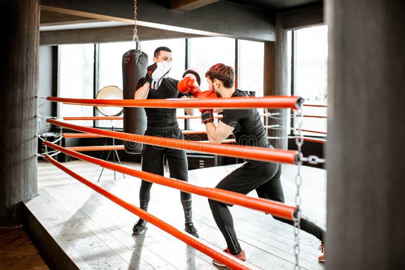 Man Training with Boxing Coach on the Boxing Ring Stock Image - Image ...