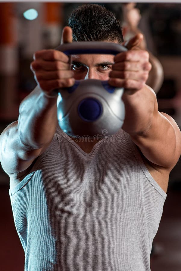 Athletic Men Workout with Kettle Bell Stock Image - Image of sport ...
