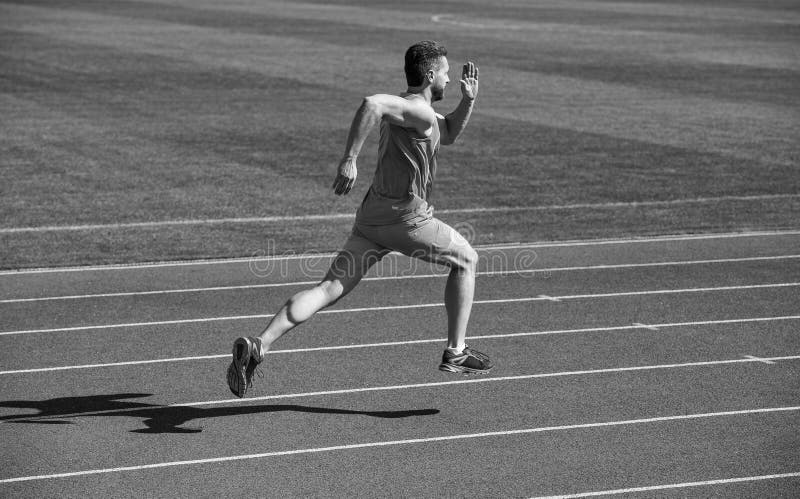Athletic Muscular Man Runner Running on Stadium, Energy Stock Image ...