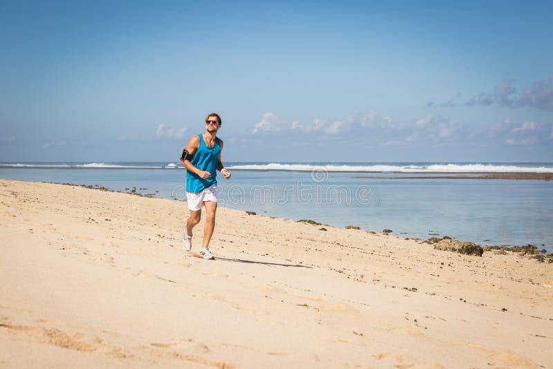 Athletic Runner on Beach Near Sea Stock Image - Image of copyspace ...
