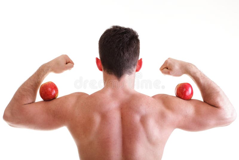 Athletic Male Body Builder Holding Red Apple Stock Photo - Image of ...