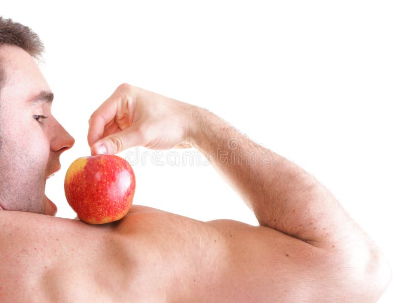 Athletic Male Body Builder Holding Red Apple Stock Photo - Image of ...