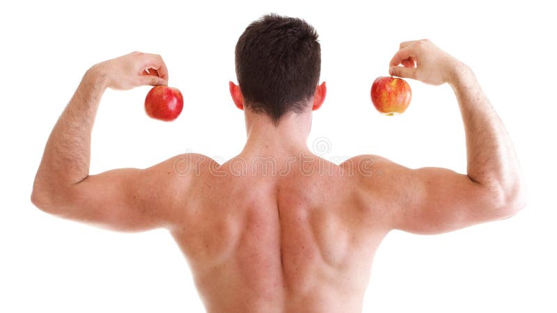 Athletic Male Body Builder Holding Red Apple Stock Photo - Image of ...
