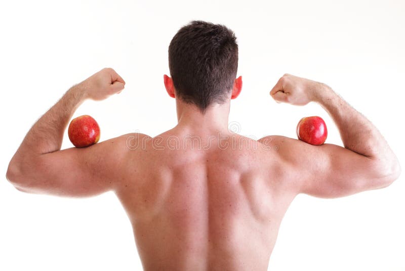 Athletic Male Body Builder Holding Red Apple Stock Image - Image of ...