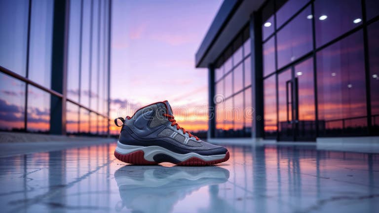 Athletic Shoe Reflecting Sunset Glow, Generative Ai Stock Illustration ...