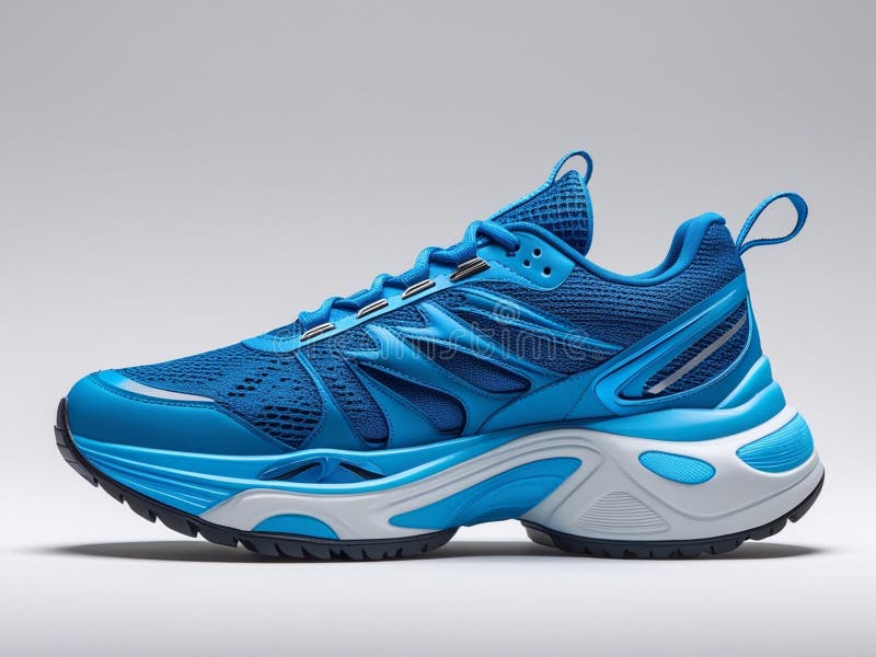 Side Profile of Blue Athletic Trainers on White Background High-Quality ...