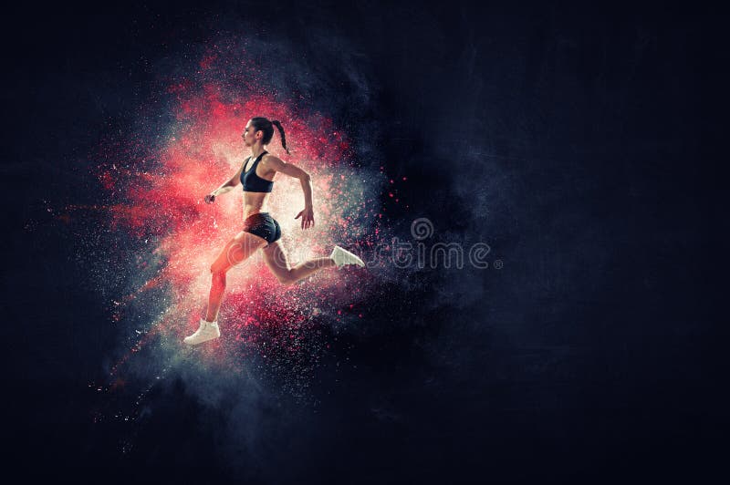 Athletic Woman Runner on Colourful Background Stock Photo - Image of ...