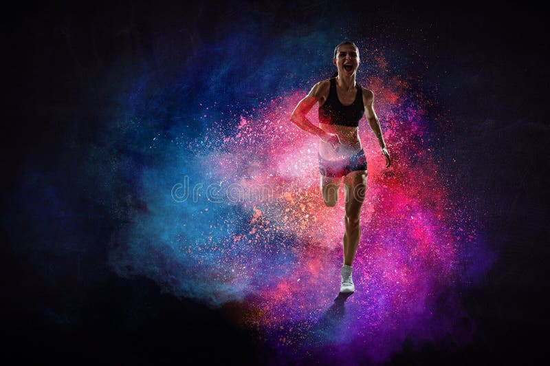Athletic Woman Runner on Colourful Background Stock Image - Image of ...