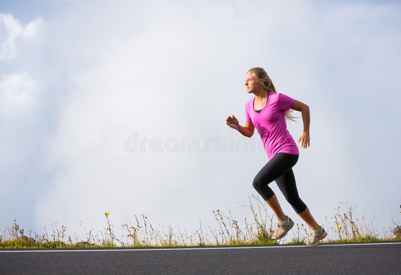 Athletic Woman Running Jogging Outside Stock Image - Image of full ...