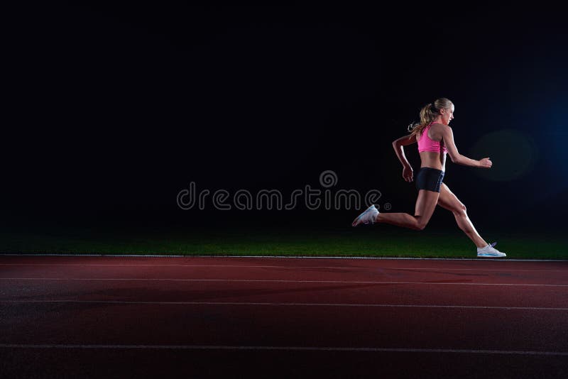 Athletic Woman Running on Track Stock Photo - Image of recreation ...