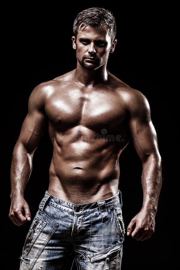 Athletic Young Man on Black Background Stock Image - Image of ...