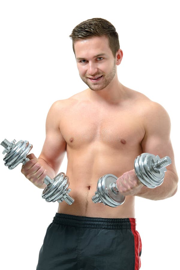 Athletic Young Man Doing Exercises with Dumbbells Stock Image - Image ...