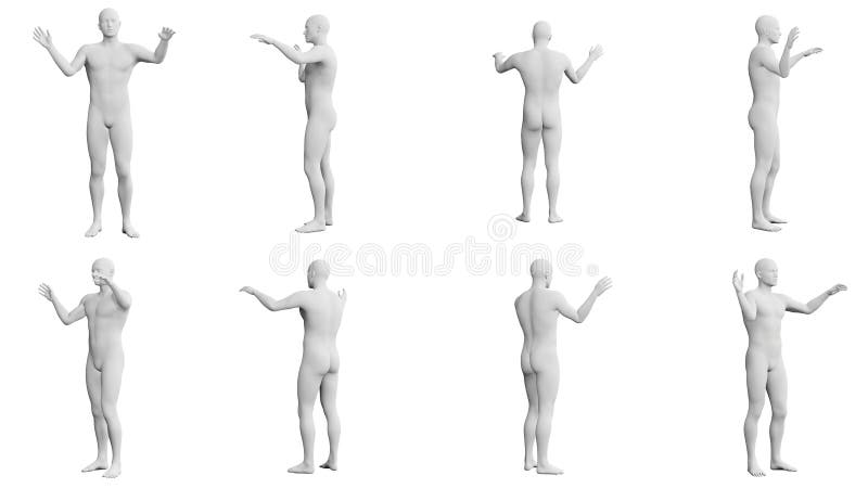 Athletic Young Man Gesturing with Hands, Multiple Views (side, Front ...