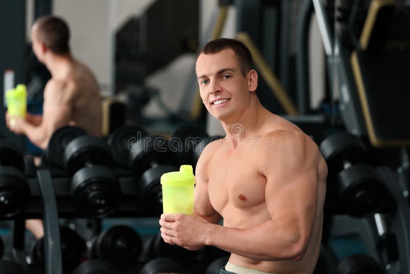 Athletic Young Man with Protein Shake Stock Image - Image of body, male ...