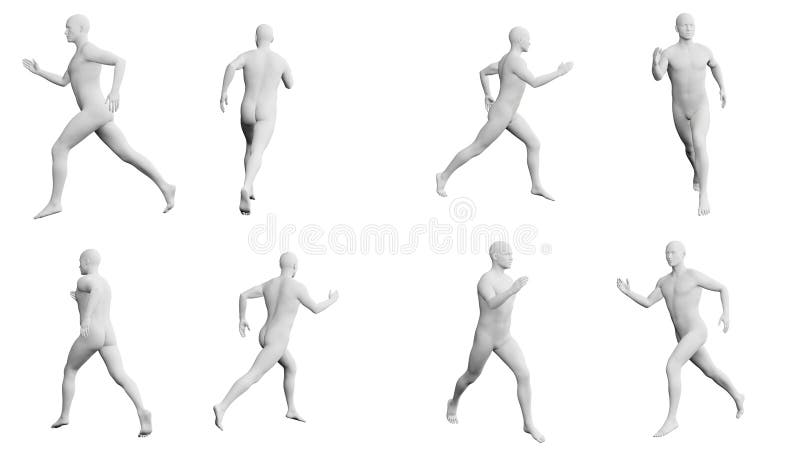 Athletic Young Man Running, Multiple Views (side, Front, Back), 360 ...