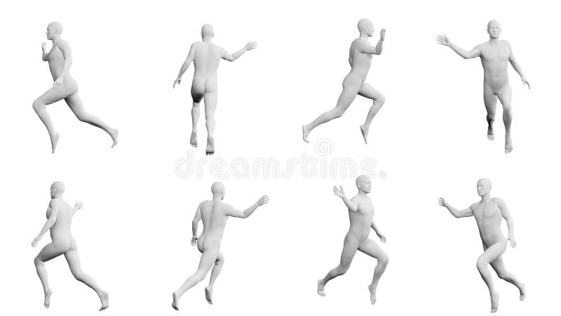 Athletic Young Man Running, Multiple Views (side, Front, Back), 360 ...