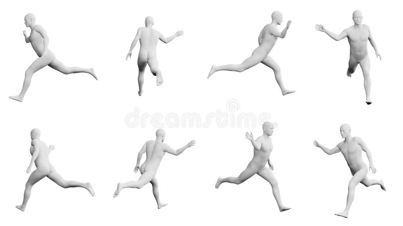 Athletic Young Man Running, Multiple Views (side, Front, Back), 360 ...