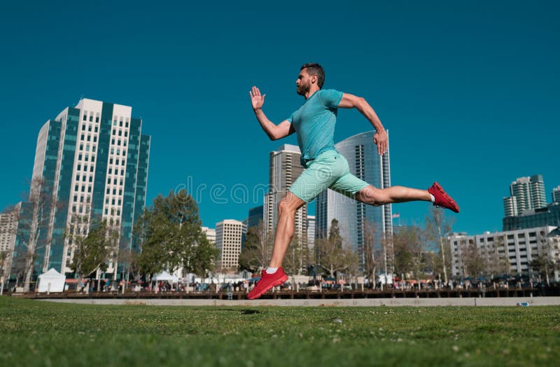Athletic Young Man Running in San Diego City. Stock Image - Image of ...