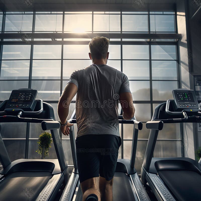 Back View of an Athletic Young Man Running on the Treadmill in the Gym ...