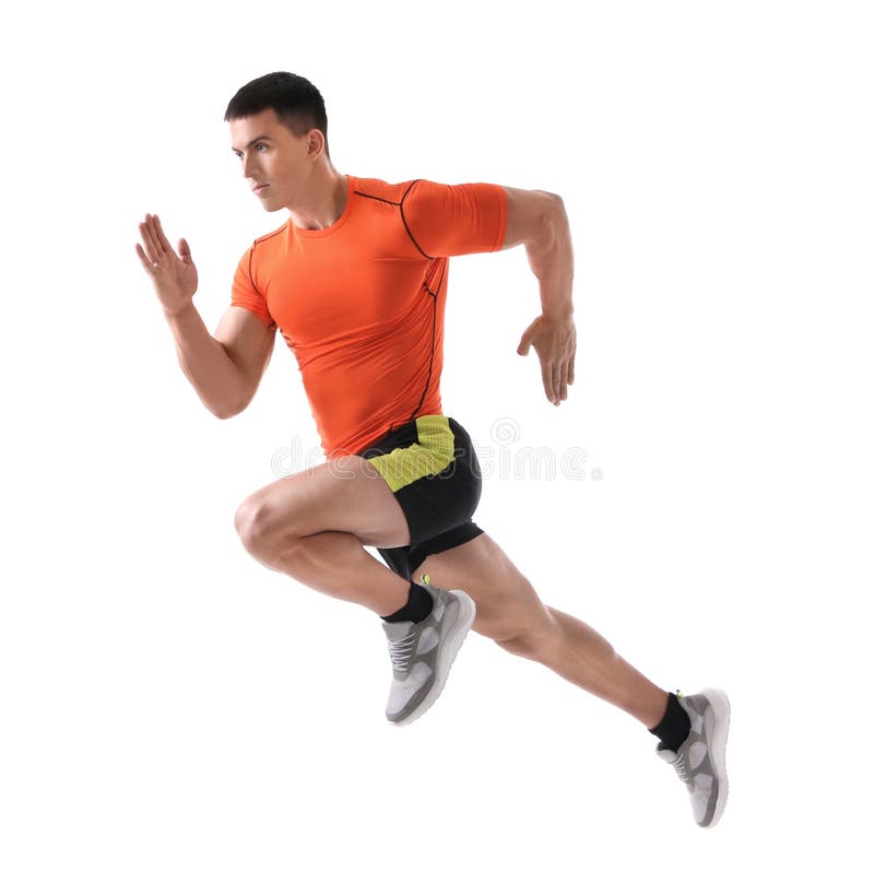 Athletic Young Man Running on White Background Stock Image - Image of ...
