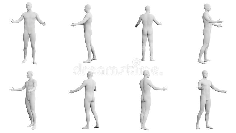 Athletic Young Man Standing with Arms Out, Multiple Views (side, Front ...