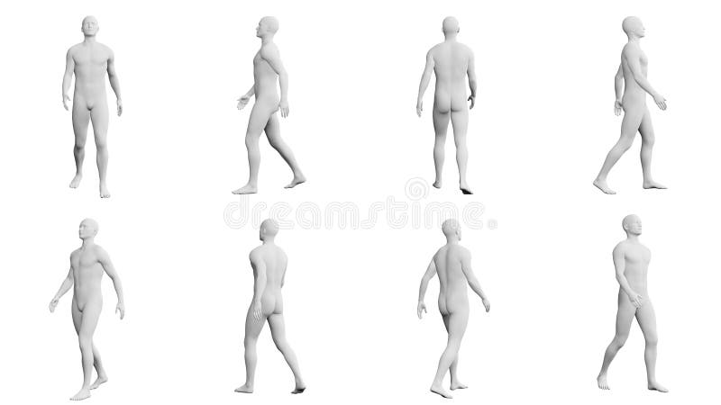 Athletic Young Man Walking, Multiple Views (side, Front, Back), 360 ...