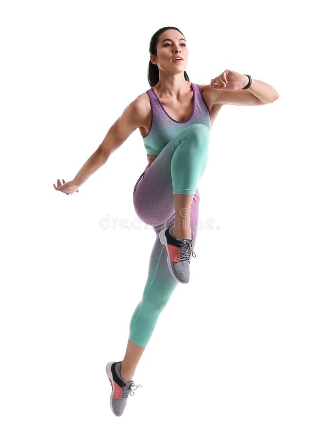 Athletic Young Woman Running on Background Stock Image - Image of ...