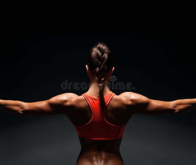 Strong Fitness Woman Showing Back Biceps Muscles Stock Photo - Image of ...