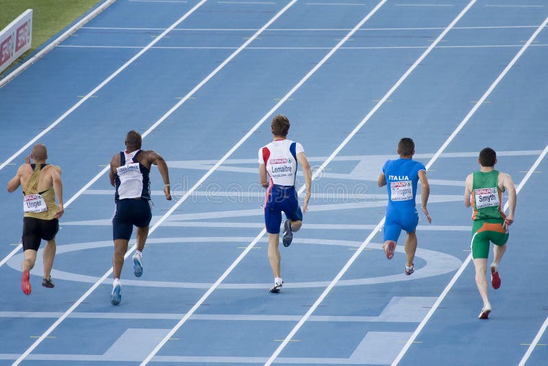 Athletics 100 meters race editorial stock photo. Image of white - 15379558