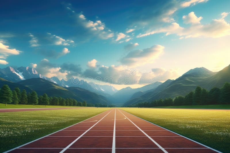Athletics Race Track in the Mountains. 3d Rendering, Athlete Track or ...