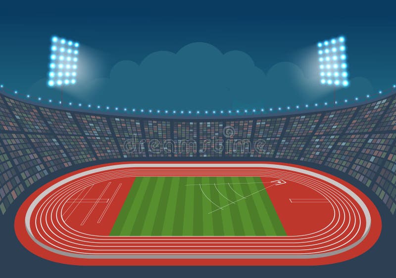 Athletics Stadium with Track at Panorama Night View Stock Illustration ...