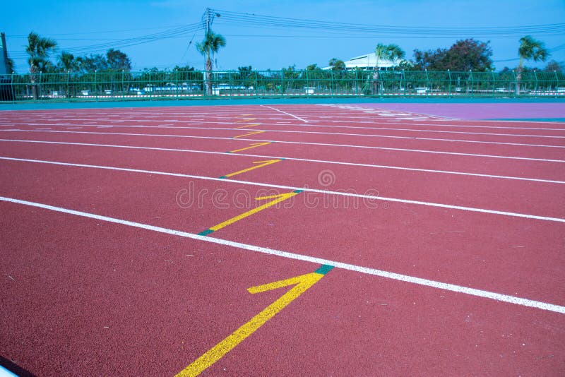 Athletics Stadium Running Track Rubber Standard Red Color Stock Photo ...