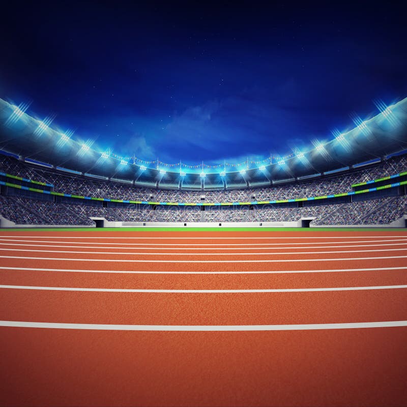 Athletics Stadium with Race Track with Starting Blocks Front View Stock ...