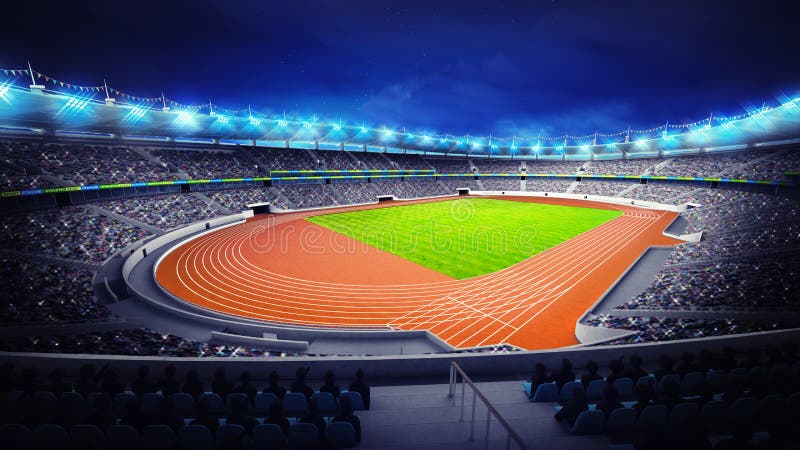 Athletics Stadium with Track at Panorama Night View Stock Illustration ...