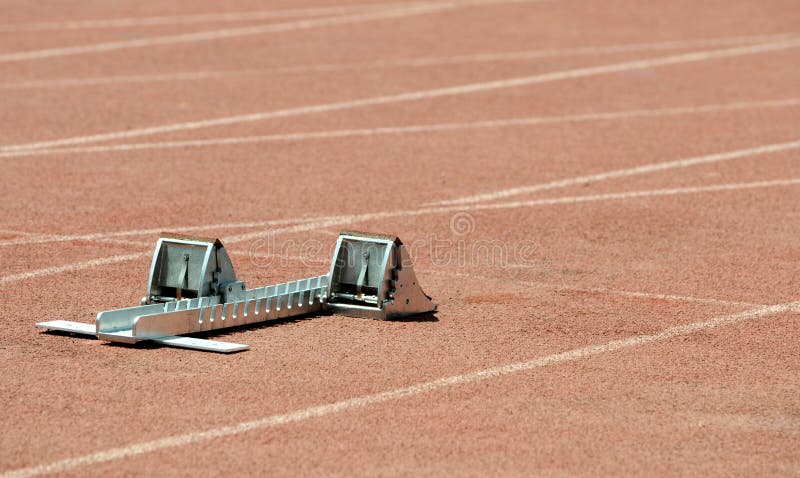 Athletics Starting Blocks on Race Red Track Stock Photo - Image of ...