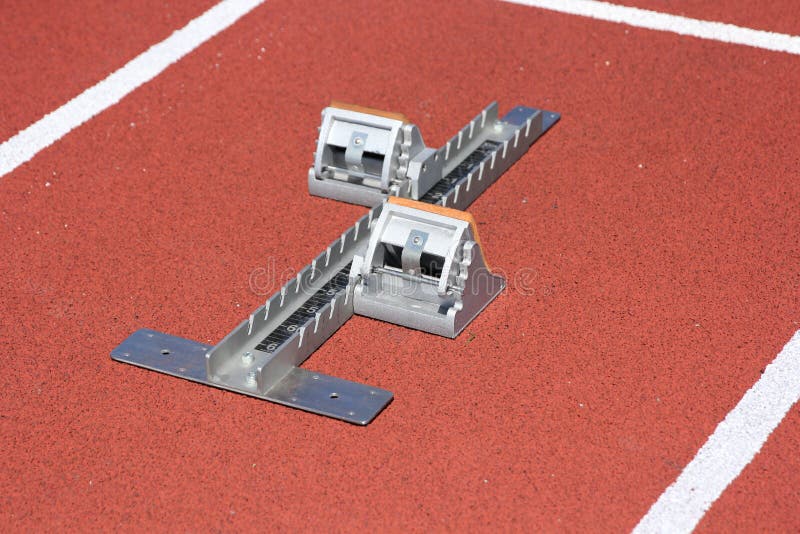 Athletics Starting Blocks on Race Red Track Stock Image - Image of race ...