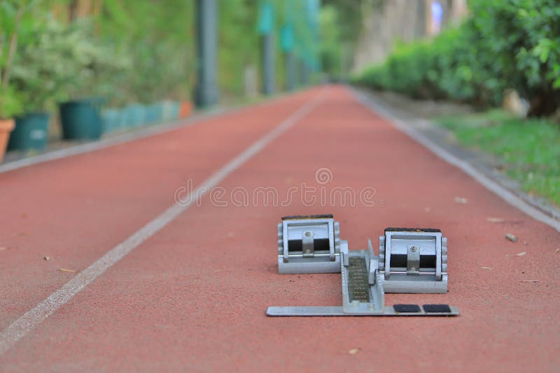 Athletics Starting Blocks and Red Running Tracks in Stadion Stock Image ...