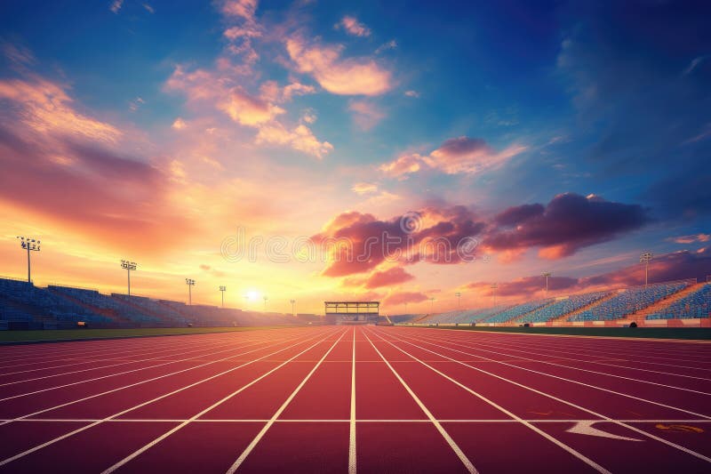 Athletics Track in Stadium at Sunset. 3d Rendering, Athlete Track or ...