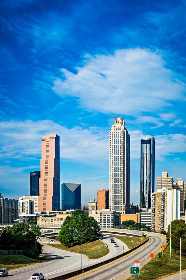 Atlanta Downtown Skyline with Blue Sky Stock Photo - Image of motion ...