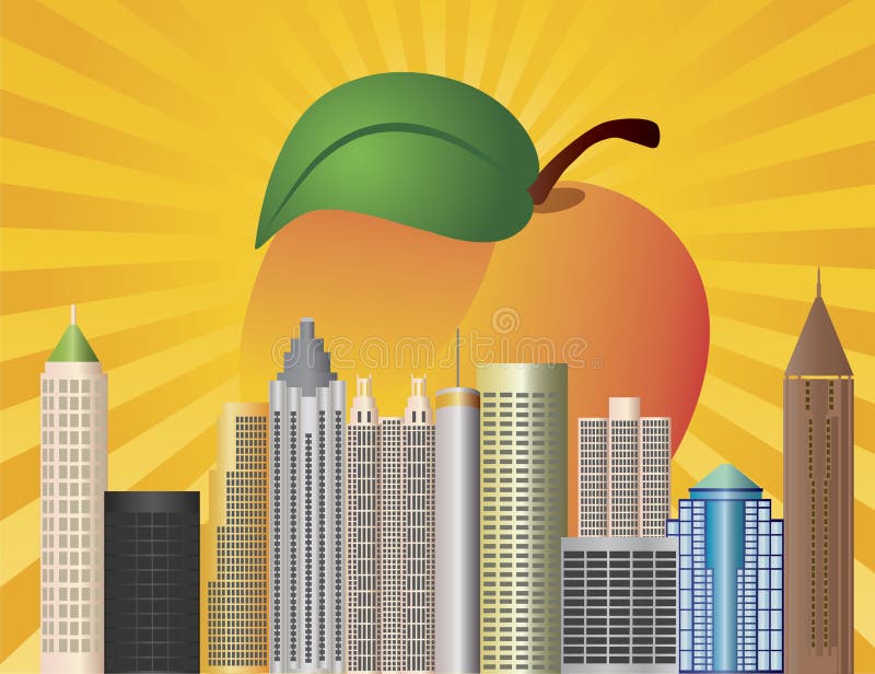 Atlanta Georgia City Skyline with Peach Stock Vector - Illustration of ...