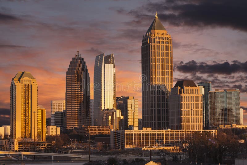 Atlanta Georgia Sunset Skyline Stock Image - Image of midtown ...
