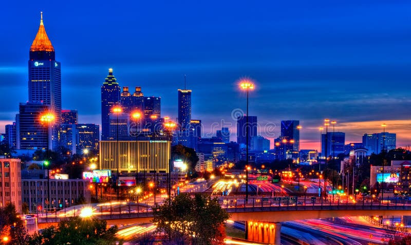 Atlanta at night editorial stock photo. Image of traffic - 26480773