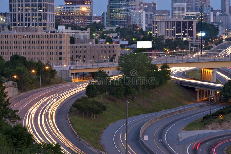 Atlanta Traffic and Skyline at Sunrise Sunset Stock Image - Image of ...