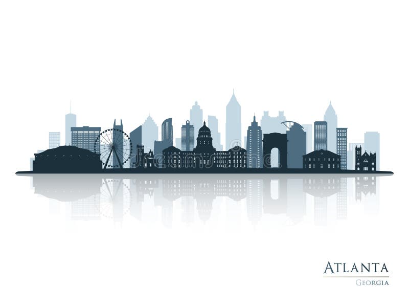 Atlanta Skyline Silhouette with Reflection. Stock Vector - Illustration ...