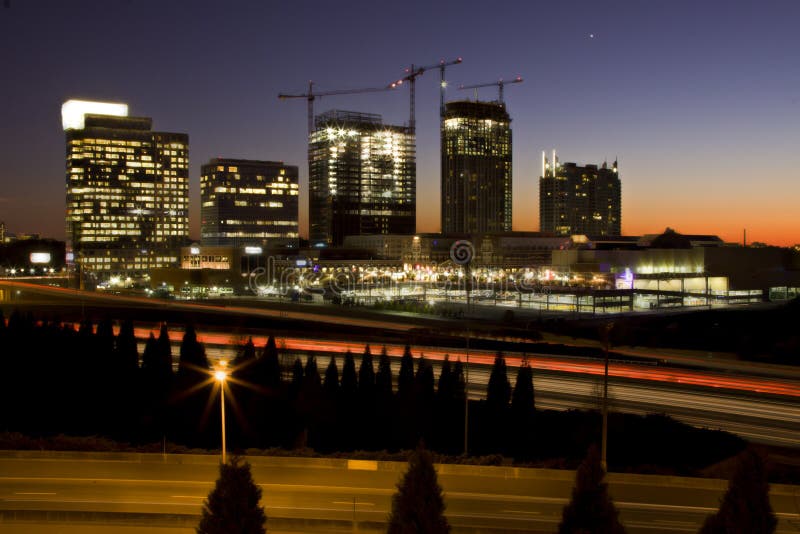 Atlanta Traffic and Skyline at Sunrise Sunset Stock Image - Image of ...
