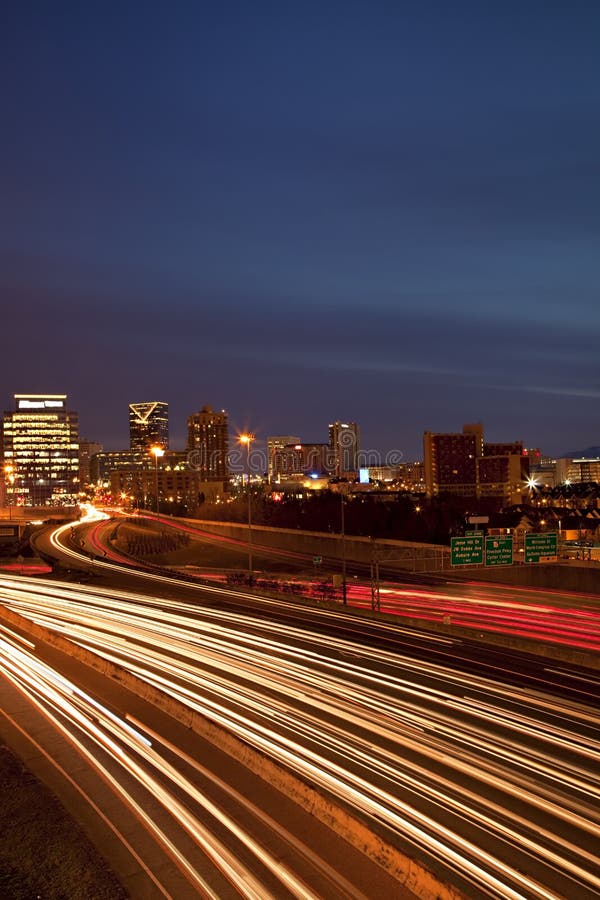 Atlanta Traffic and Skyline at Sunrise Sunset Stock Image - Image of ...