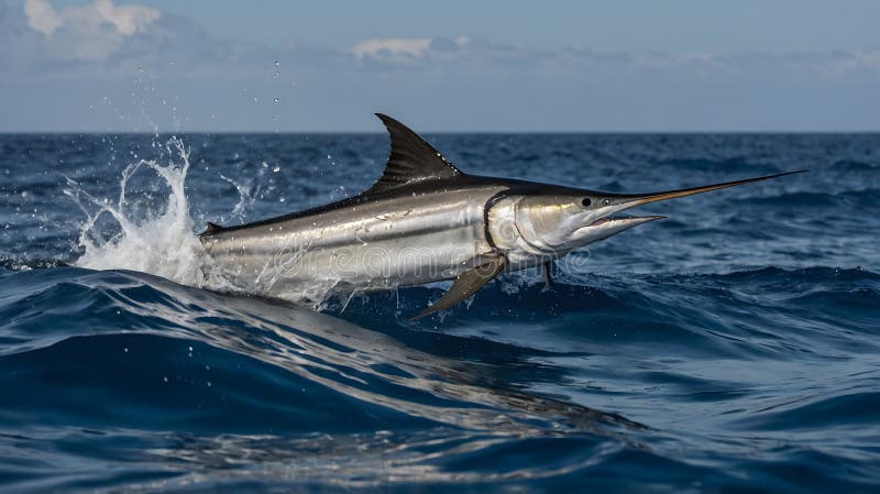 Atlantic Blue Marlin Bursting through the Ocean Surface in a ...